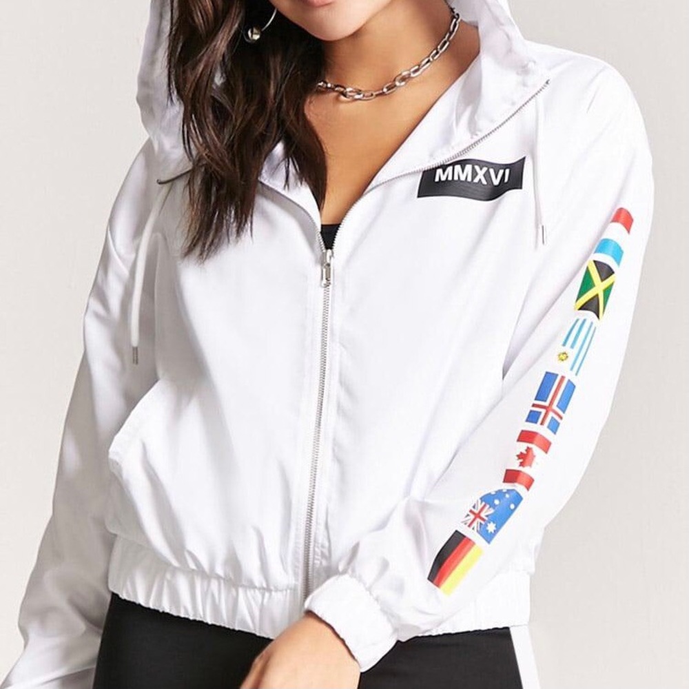 White World Flags Worldwide Windbreaker Jacket - Gem